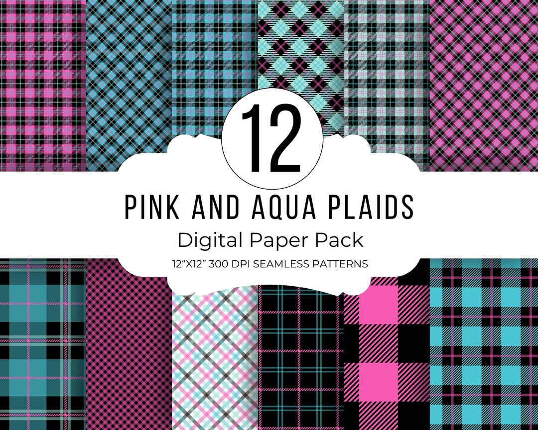 12 Hot Pink, Aqua, Mint and Black Digital Seamless Paper Pack - Etsy