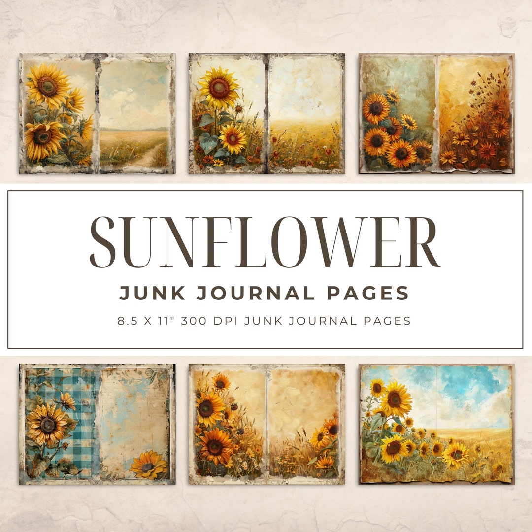 Sunflower Junk Journal Kit, Digital Download, 6 Digital Journal Pages ...