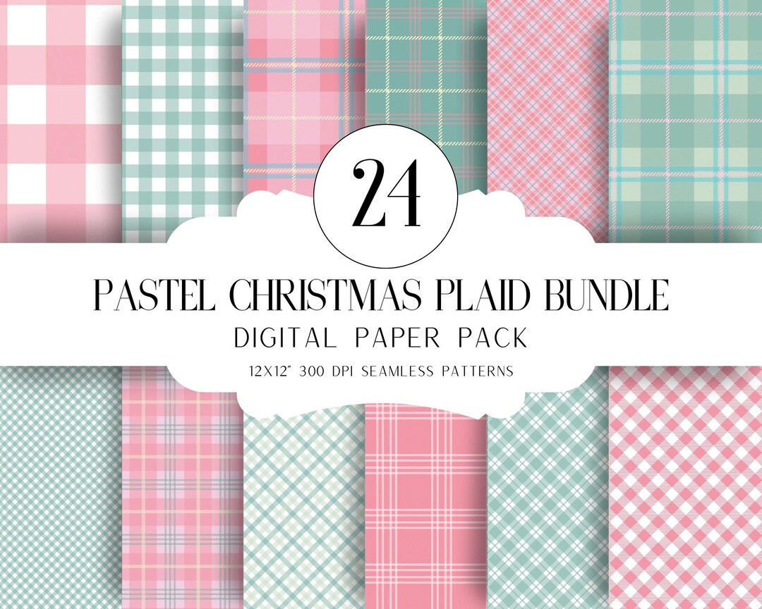 Pastel Christmas Plaid Digital Paper, 24 Digital Papers, Soft Holiday ...