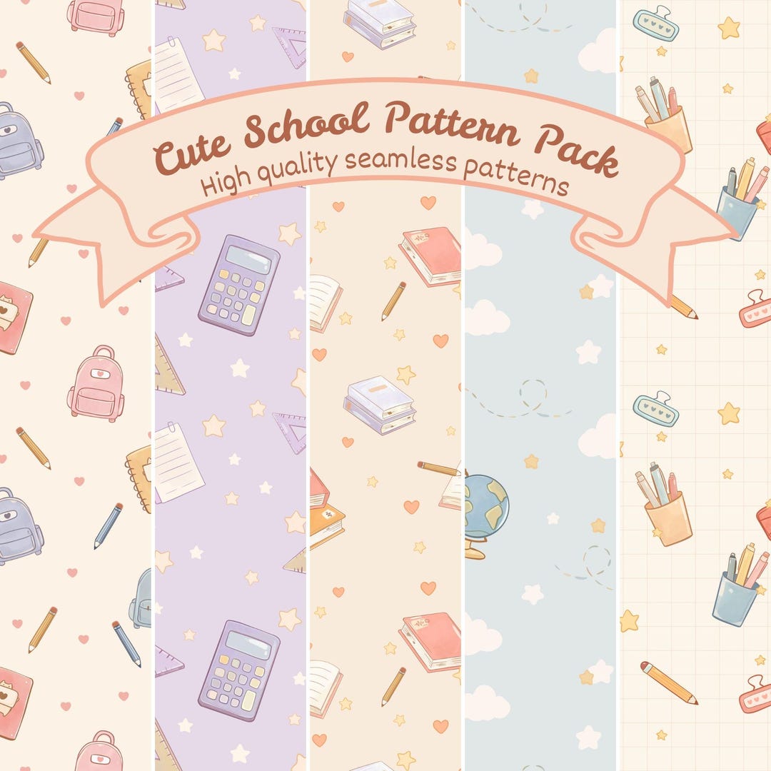 School Seamless Pattern Pack | Supplies, Books, Globes (digital ...