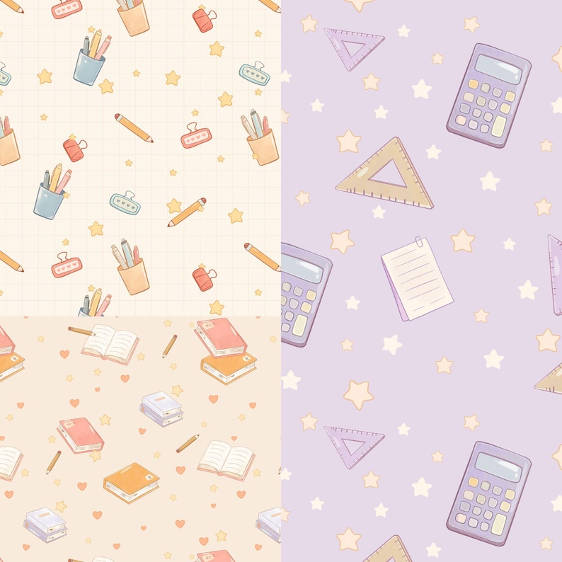 School Seamless Pattern Pack | Supplies, Books, Globes (digital ...