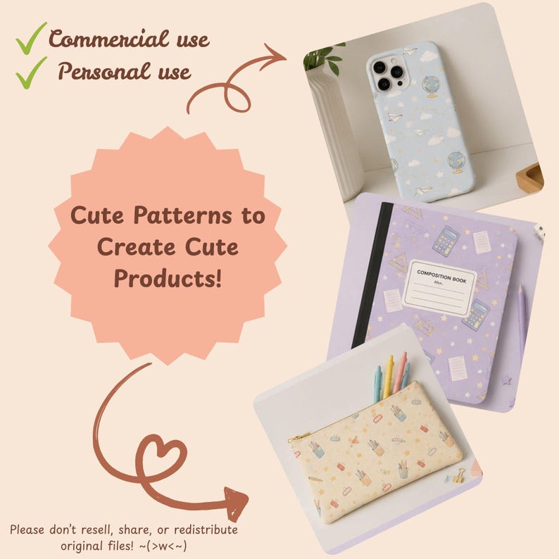 School Seamless Pattern Pack | Supplies, Books, Globes (digital ...