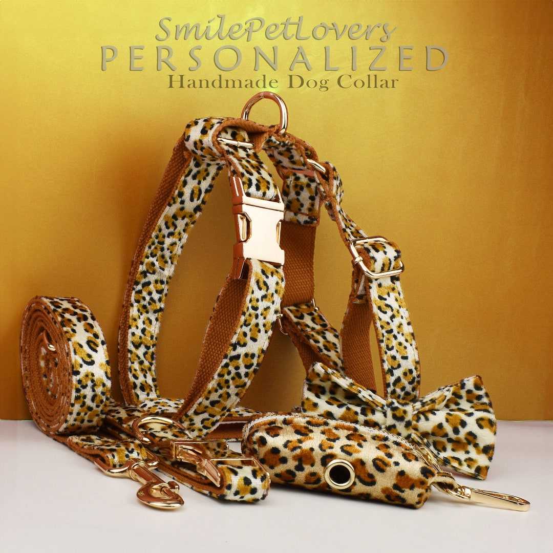 Dog Harness and Leash Set,personalized Dog Collar With Bow,soft Luxury ...