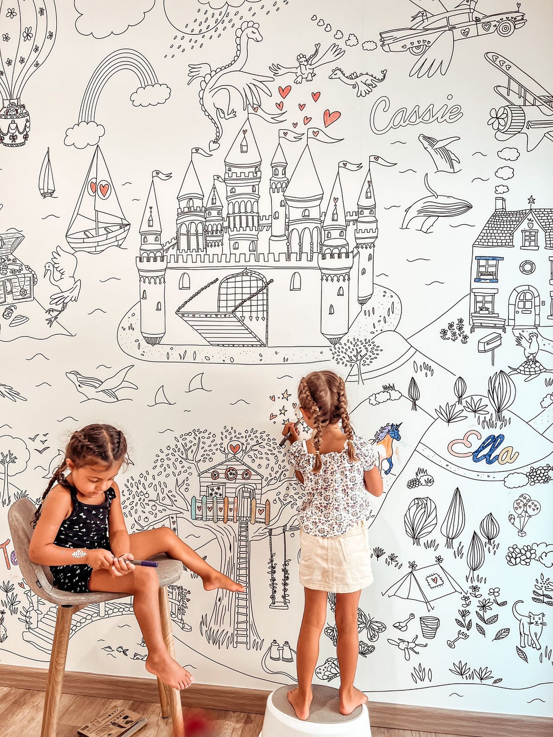 Panoramic Wallpaper to Color / Panoramic Tapestry to Color castle - Etsy