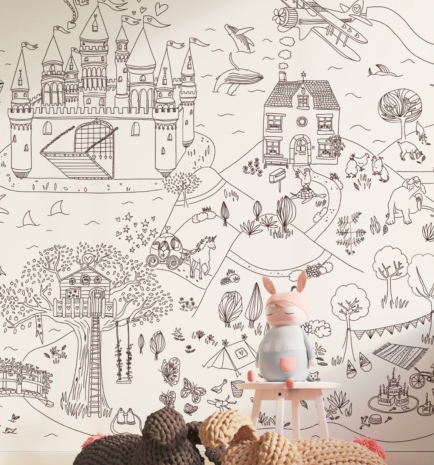 Panoramic Wallpaper to Color / Panoramic Tapestry to Color castle - Etsy