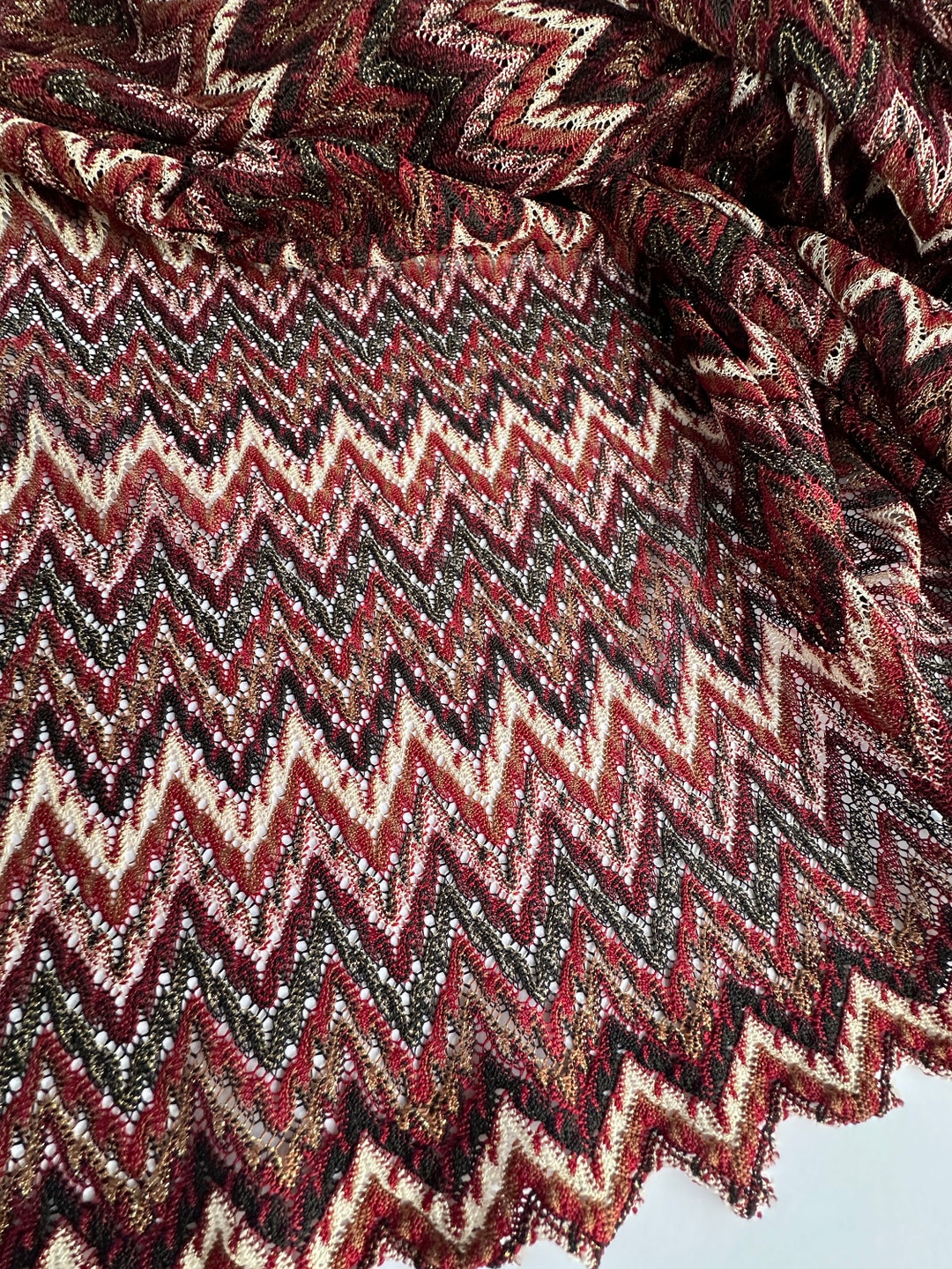 Italian Viscose Knit Fabric, Fine Crochet Knit With Openwork Pattern in ...