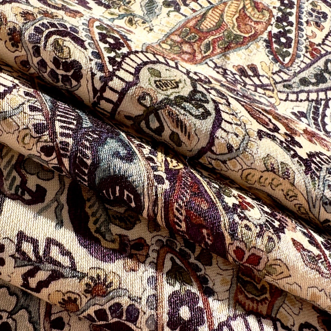 High-quality Italian Wool-silk Blend Fabric in a Paisley Pattern in ...
