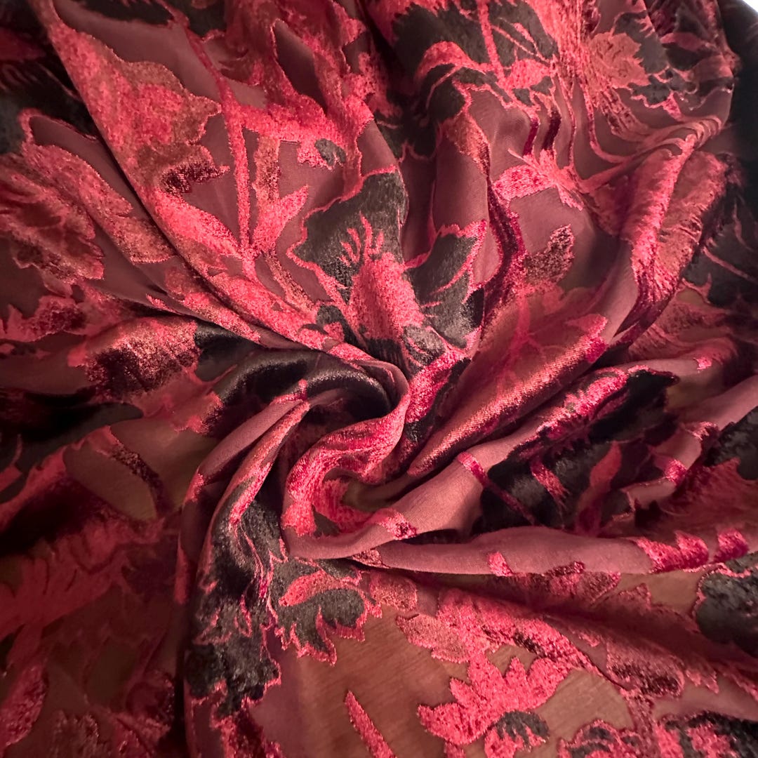 Devore (burnout) Velvet-silk Blend With Viscose, Floral Weave Pattern ...