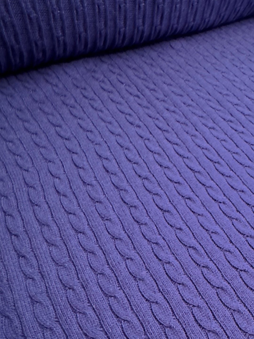Italian Knit Fabric, Cable Knit Made of Soft Virgin Wool in Dark Blue ...