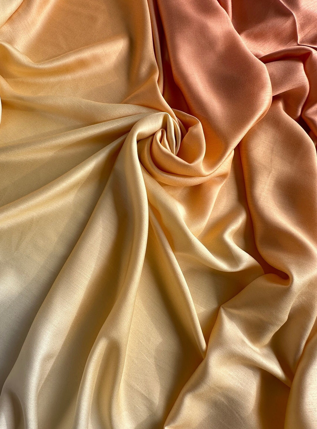 Italian Viscose Satin Fabric, Warm Pastel Transition Colors From Ivory ...