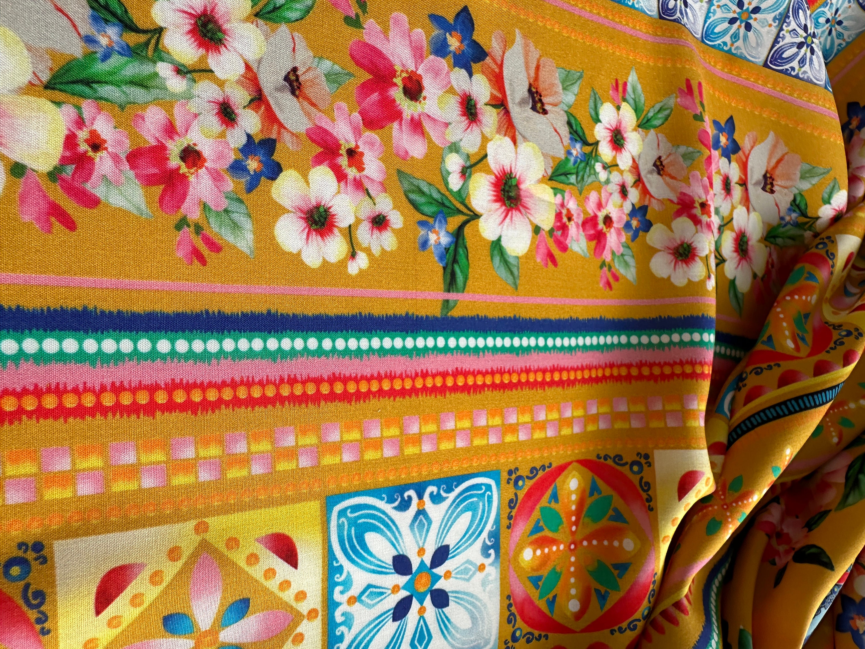 Italian Viscose Fabric, Designer Print, Very Good Quality, Dark Orange ...