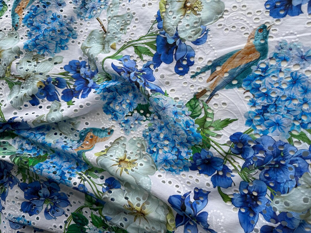 Italian Cotton Batiste Fabric, Sangallo Fabric With Embroidery, Floral ...