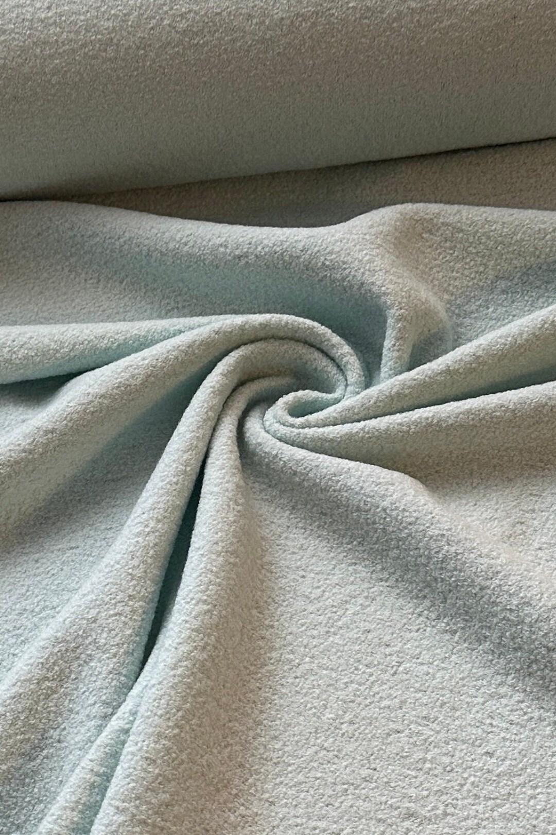 Excellent Buclè Wool Fabric, Made From Fine Wool in Italy, Light Mint ...