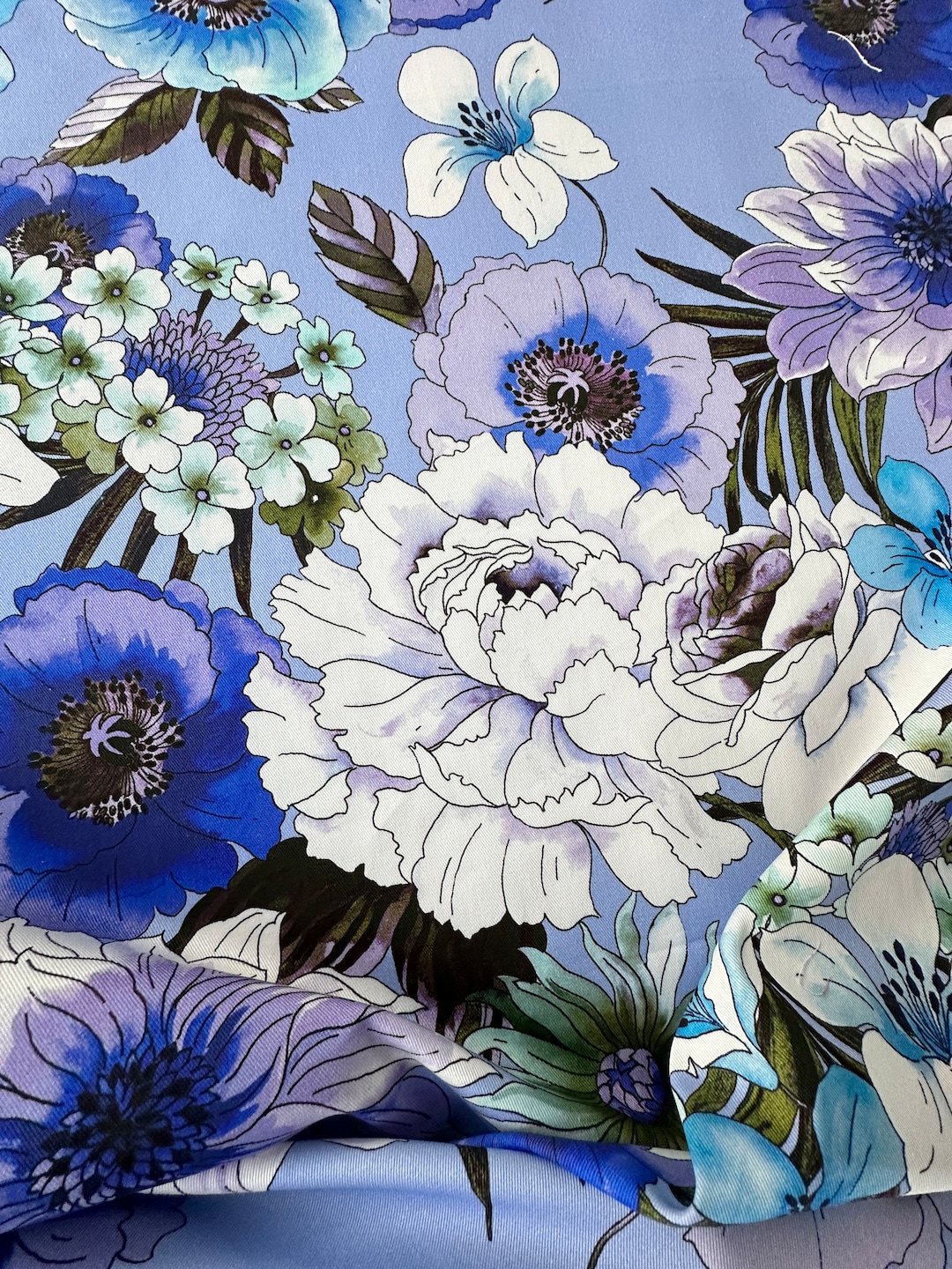 Italian Cotton Fabric, Great Print, Bright Colors, Good Quality in Blue ...