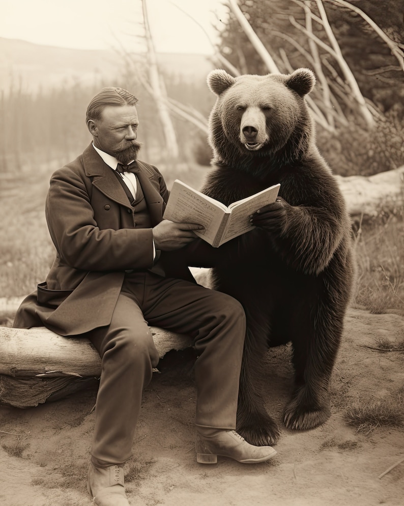 Teddy Roosevelt Reading to a Bear: Unique Digital Print for Classrooms ...