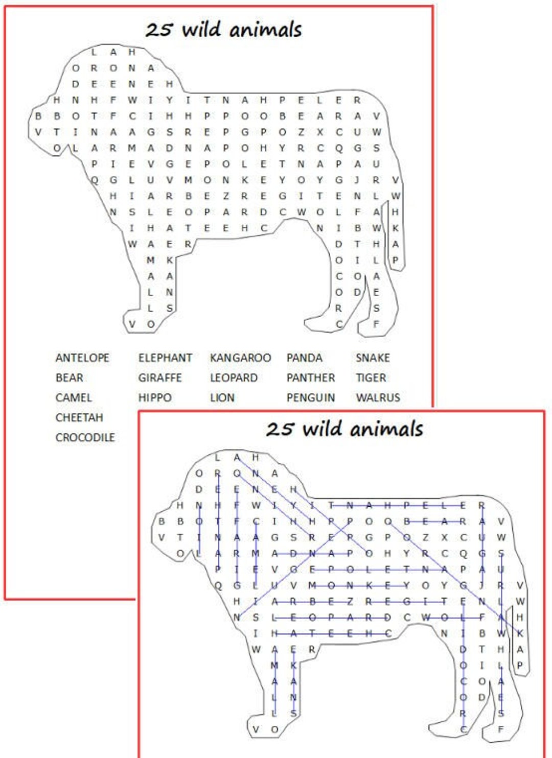 Wild Animals Word Search - Etsy
