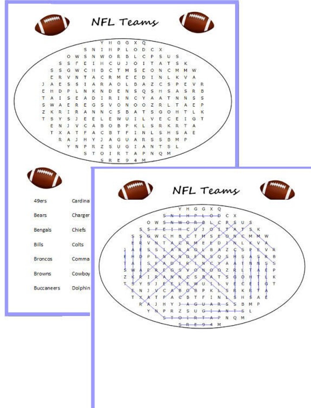 NFL Teams Word Search - Etsy