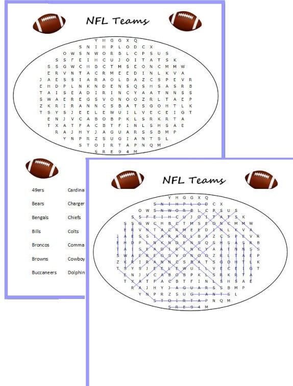 NFL Teams Word Search - Etsy