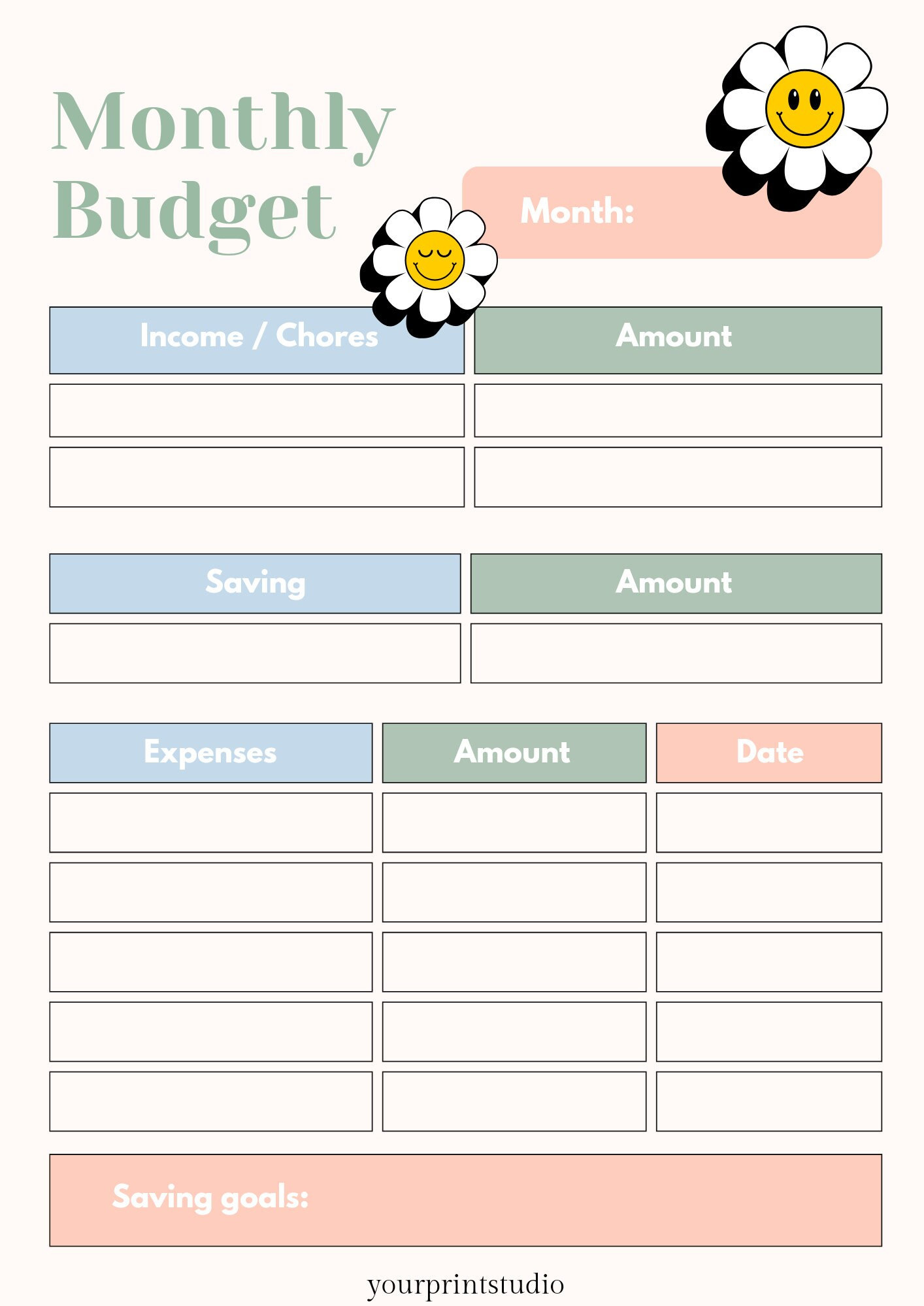 Budget Planner for Kids. Cheerful Financial Planner for Kids. Gingham ...