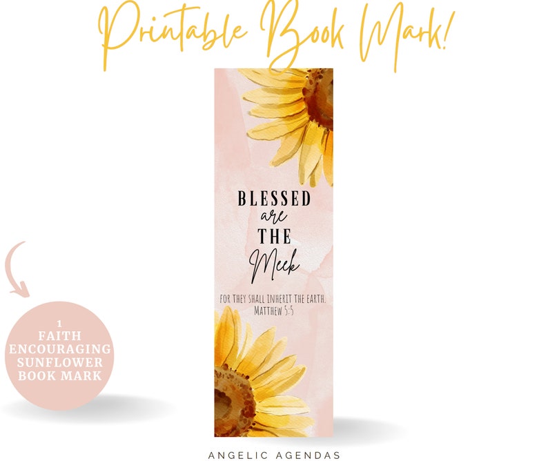Printable Christian Bookmark. Pink Watercolor Sunflower. Digital ...