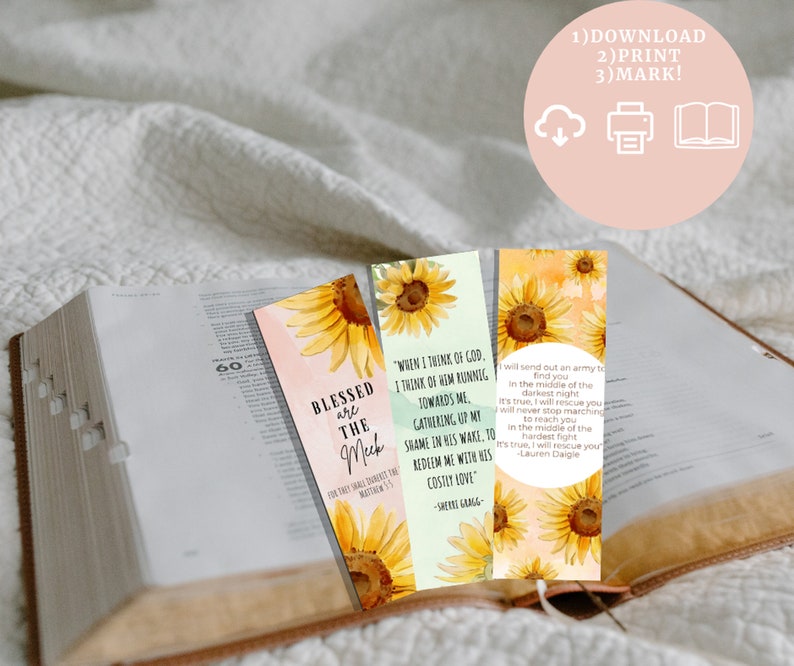 Christian | Water Color Sunflower | Bookmarks | Comforting Bible Verse ...