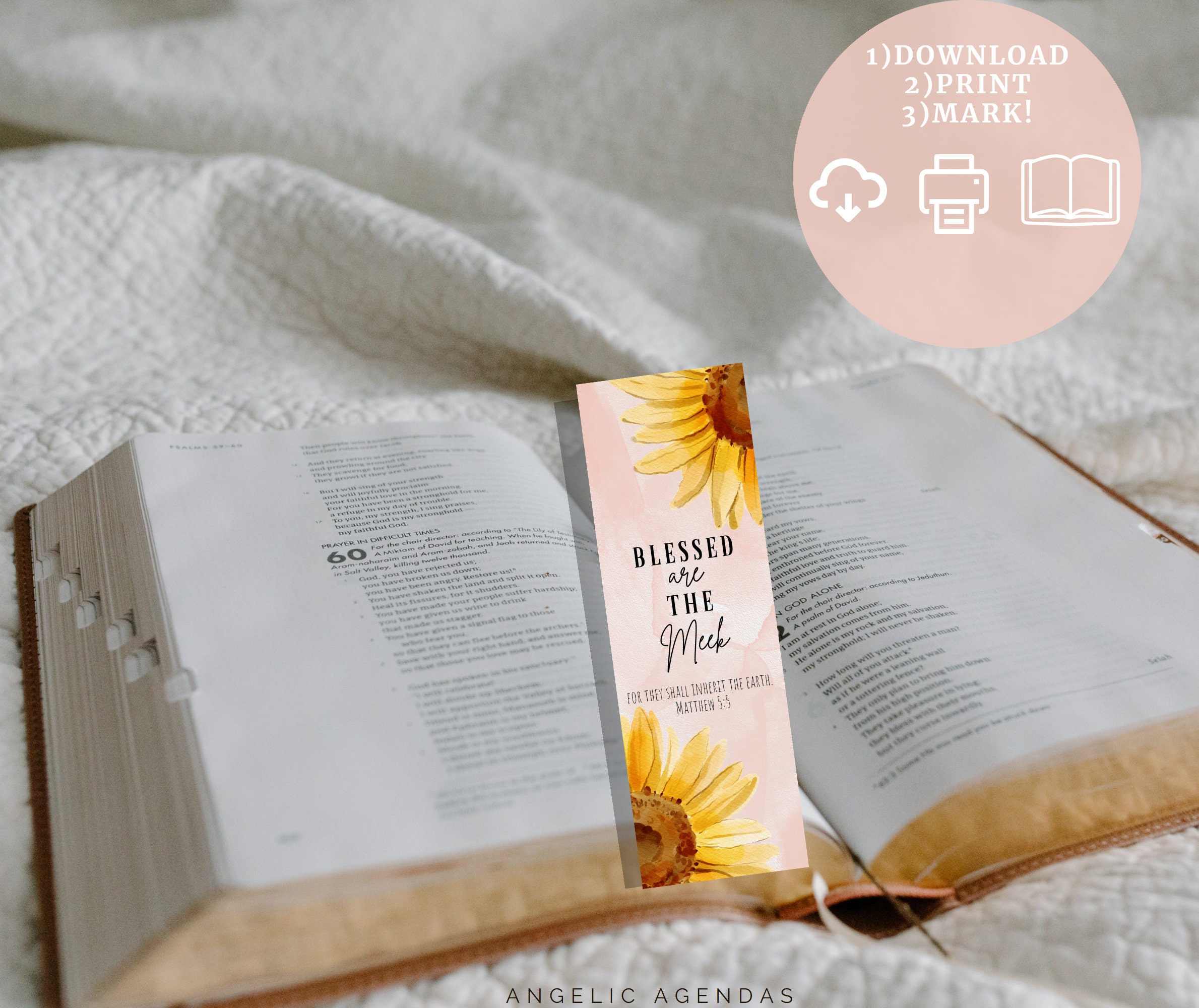 Printable Christian Bookmark. Pink Watercolor Sunflower. Digital ...