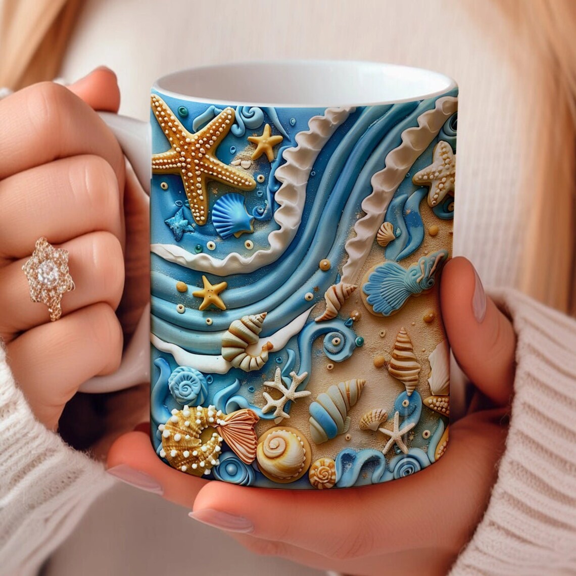 3d Gorgeous Seashell Ceramic Mug, 3D Seashells Beach Ocean Mug 15oz ...