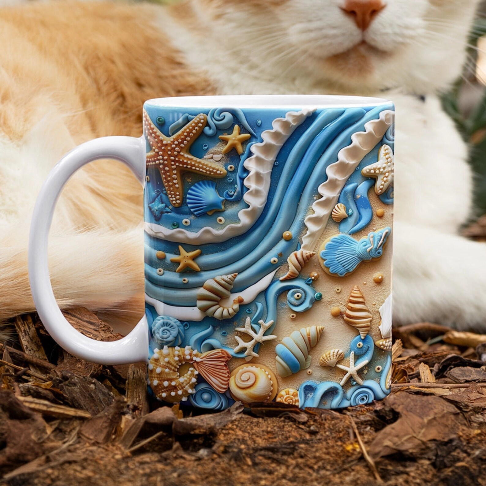 3d Gorgeous Seashell Ceramic Mug, 3D Seashells Beach Ocean Mug 15oz ...