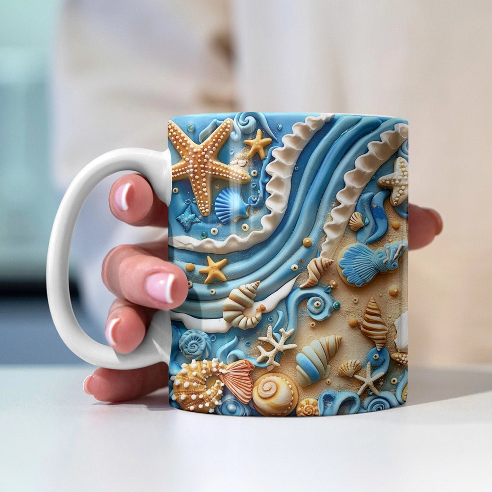3d Gorgeous Seashell Ceramic Mug, 3D Seashells Beach Ocean Mug 15oz ...