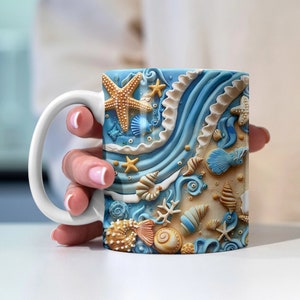 3d Gorgeous Seashell Ceramic Mug, 3D Seashells Beach Ocean Mug 15oz ...