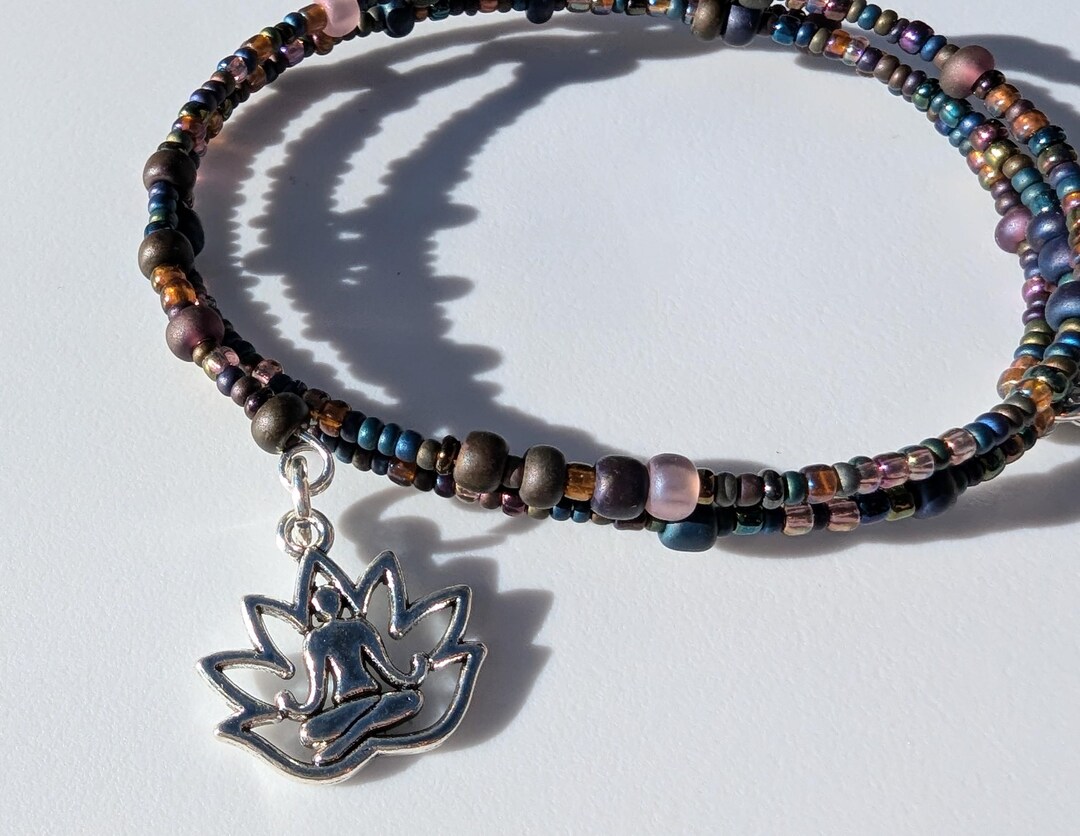 Om, Lotus Flower, and Meditation Memory Wire Bracelet. Seed Beads in ...