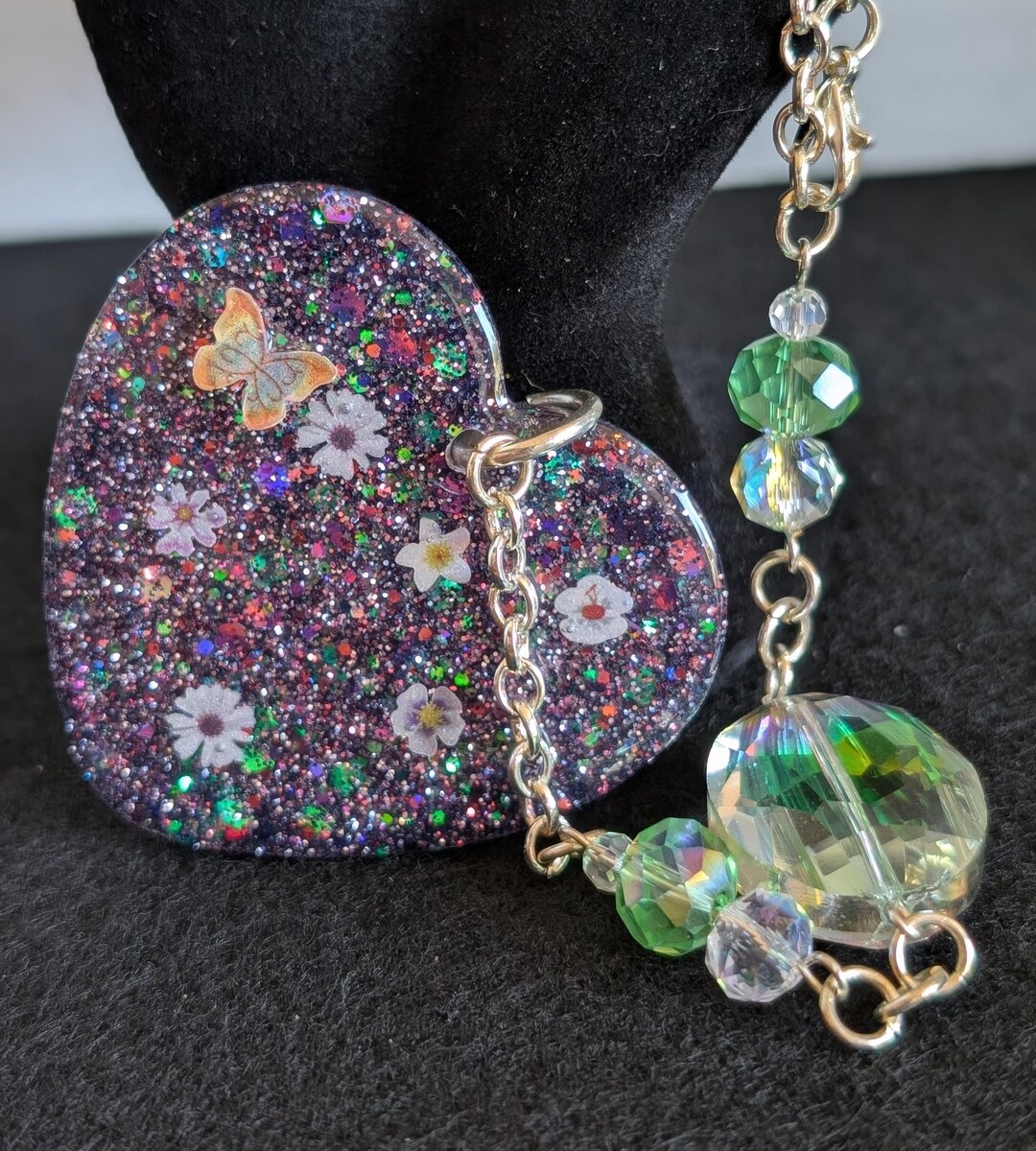 Sparkly Resin Heart Car Charm: Butterfly, Flowers, Sun Catcher - Etsy