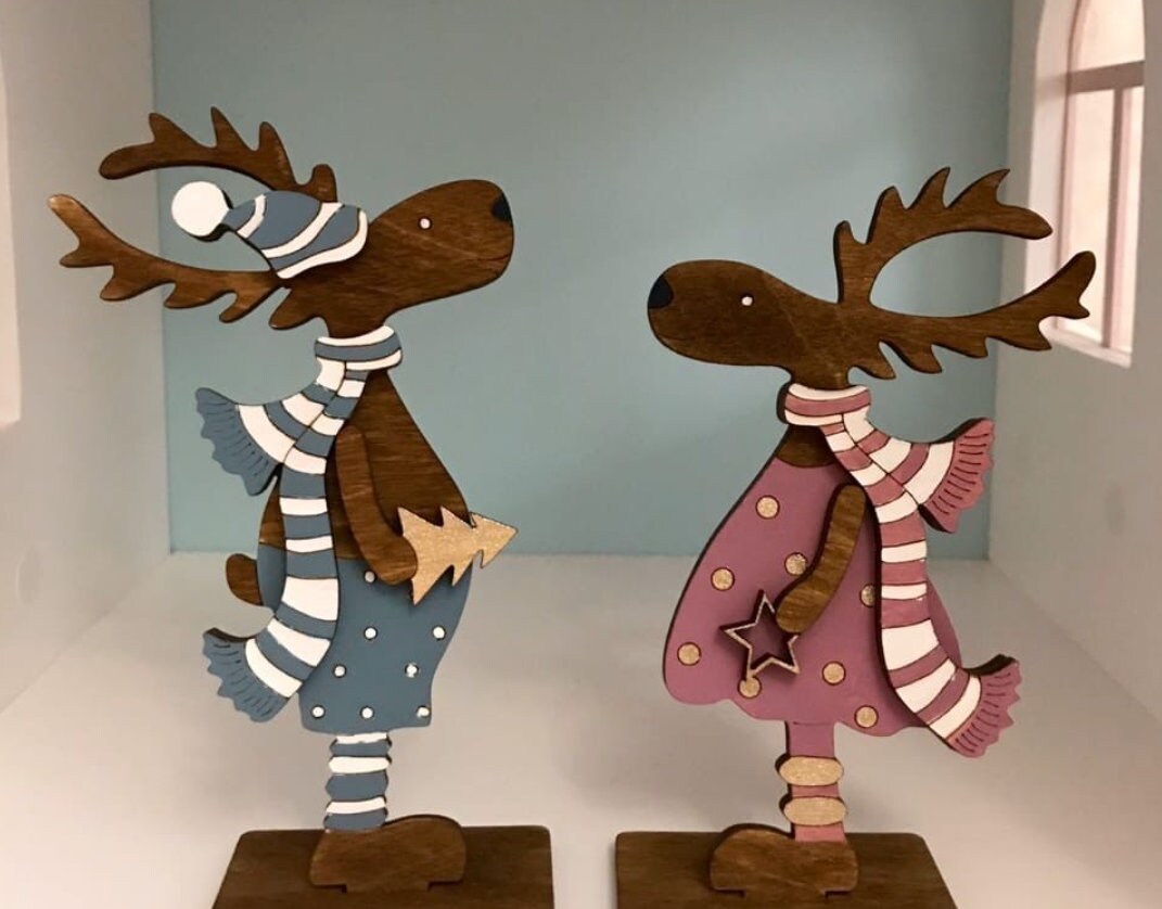 New Year's Decorative Deer Couple Wood Deer Decor - Etsy