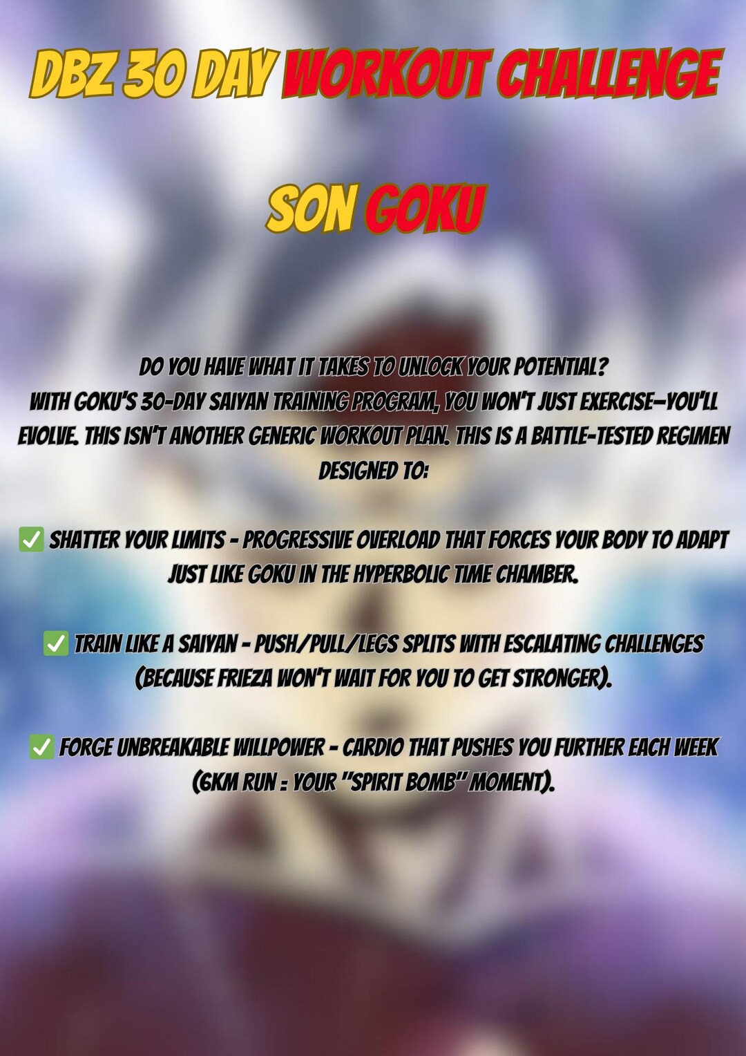 Dragon Ball Z Workout Plan PDF - 30-day Saiyan Training Program - Goku ...