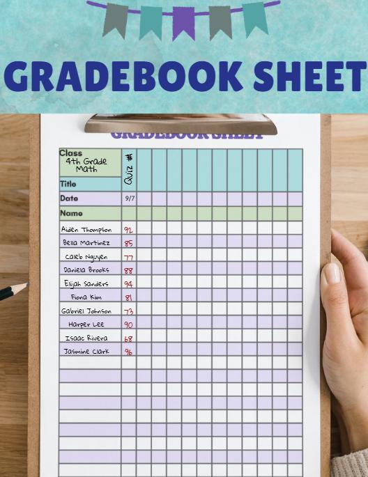 Printable Teacher Gradebook Sheet: Pastel Classroom Organizer (PDF ...