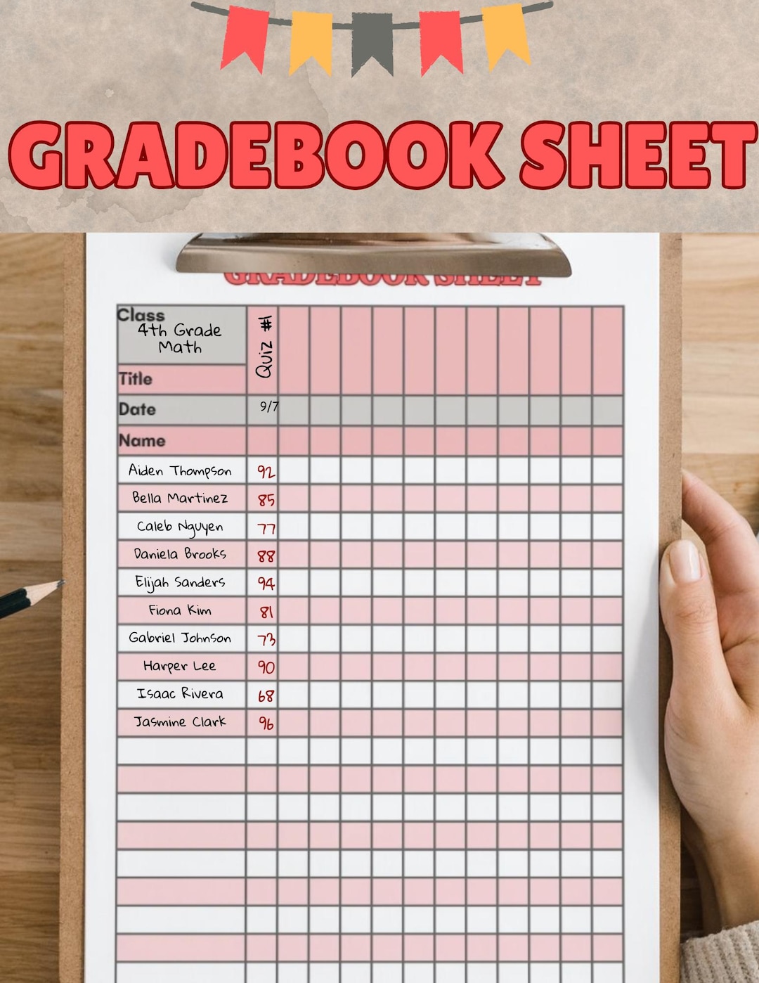 Printable Teacher Gradebook Sheet: Classroom Organizer (PDF Download ...