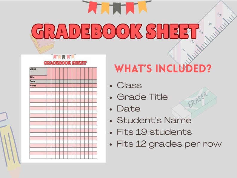 Printable Teacher Gradebook Sheet: Classroom Organizer (PDF Download) - Etsy