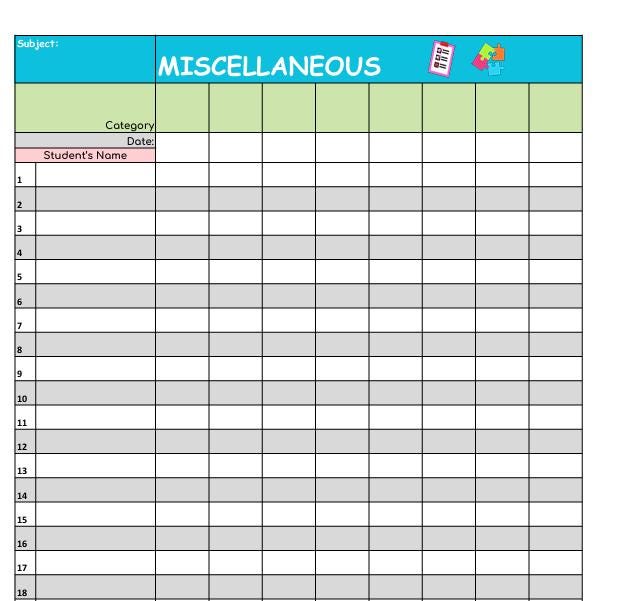 Printable Teacher Gradebook Templates: Classroom Assessment ...