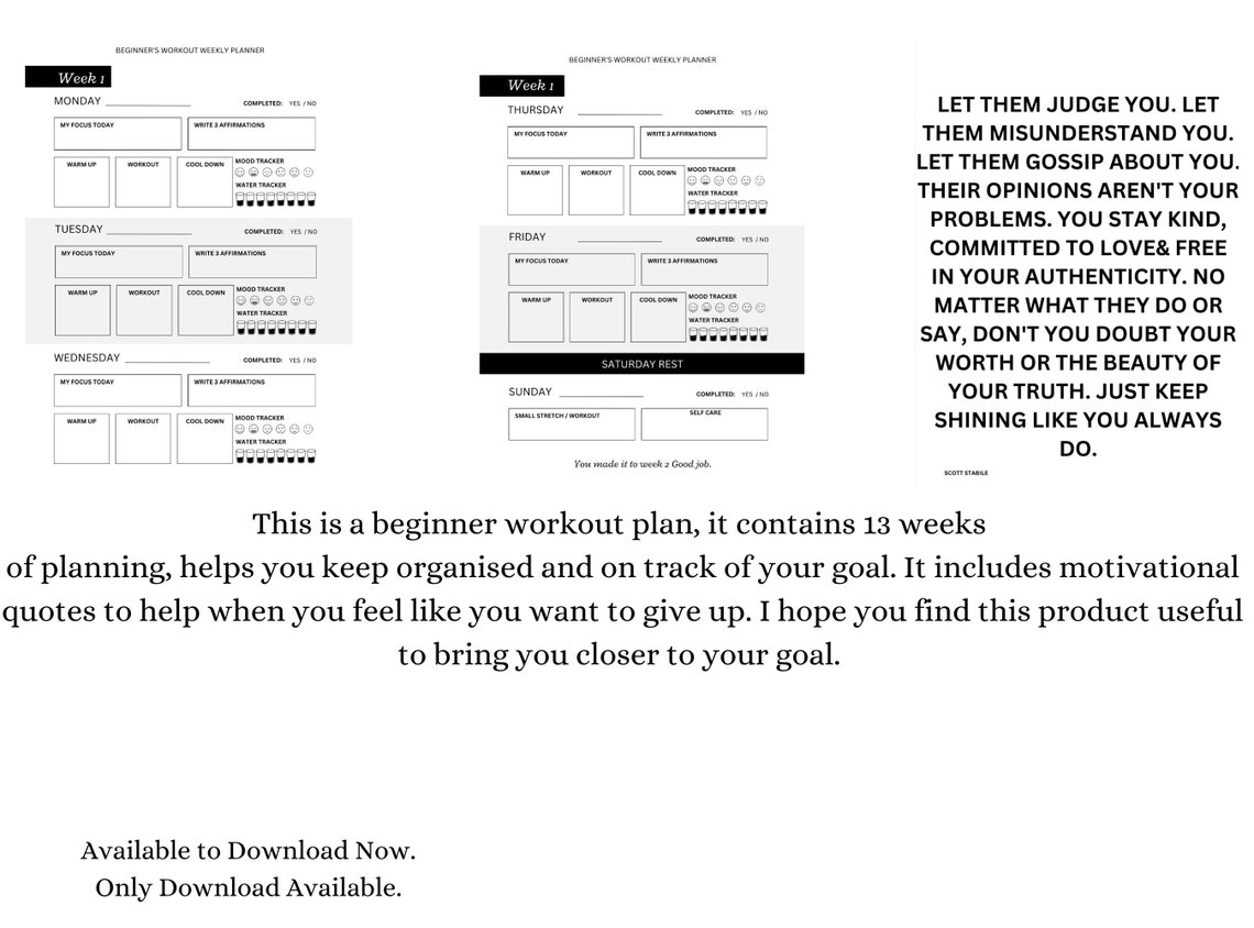 Beginner Workout Planner|| PDF, PRINTABLE - Etsy