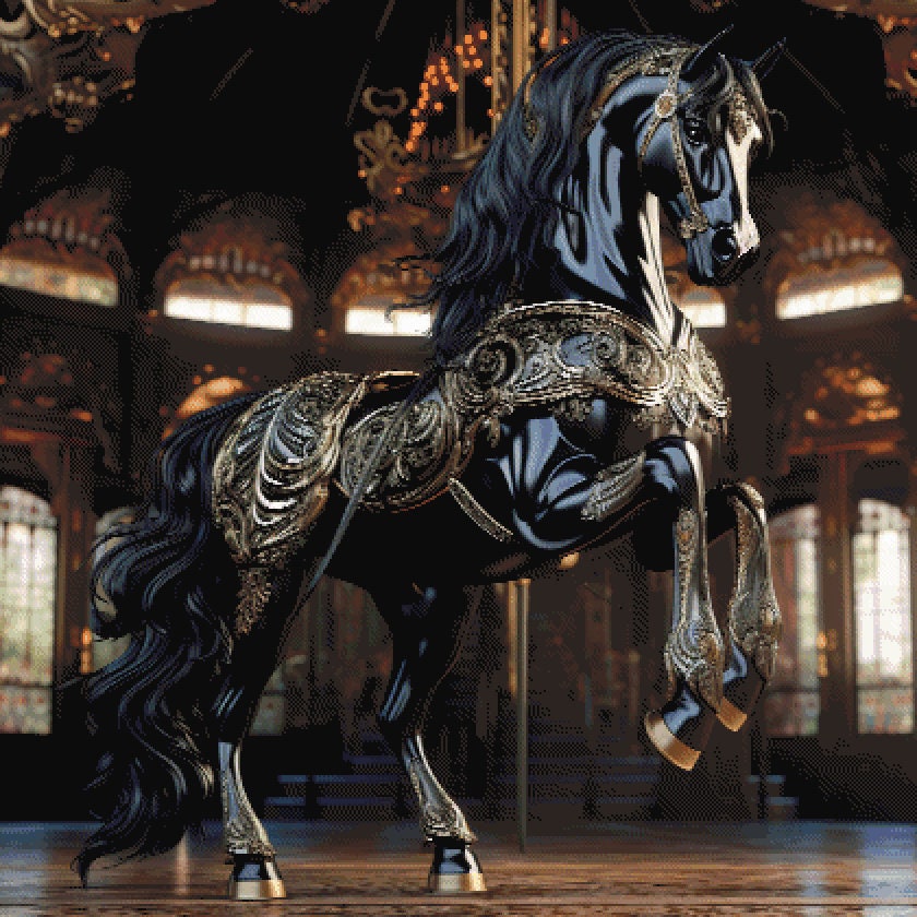 Stunning Black Carousel Horse With White Blaze Digital Cross Stitch ...