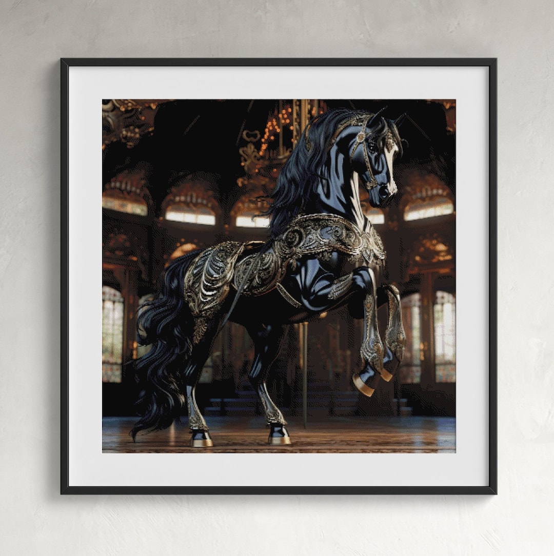 Black Carousel Horse With White Blaze Digital Cross Stitch Pattern ...