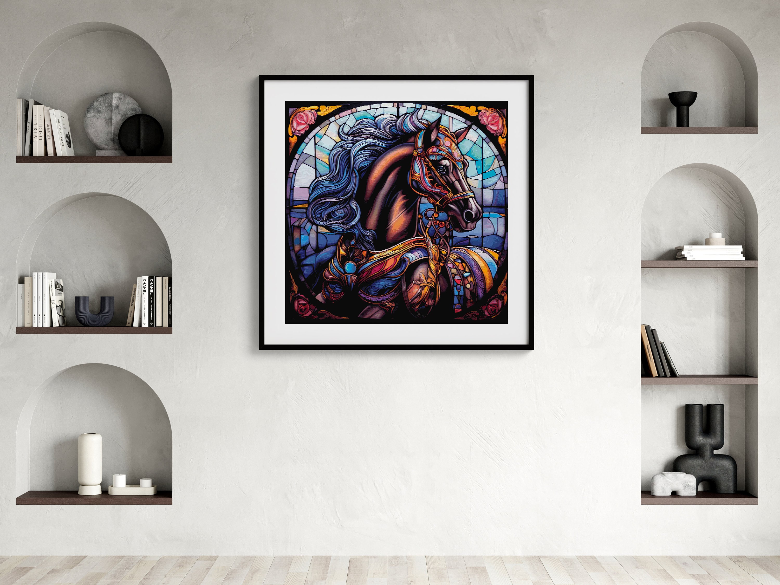 Black Carousel Horse Stained Glass Cross Stitch Pattern Instant PDF ...