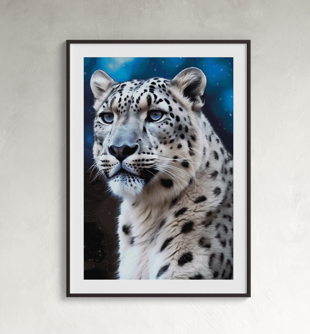 Beautiful and Majestic Snow Leopard Illustration Digital Cross Stitch ...
