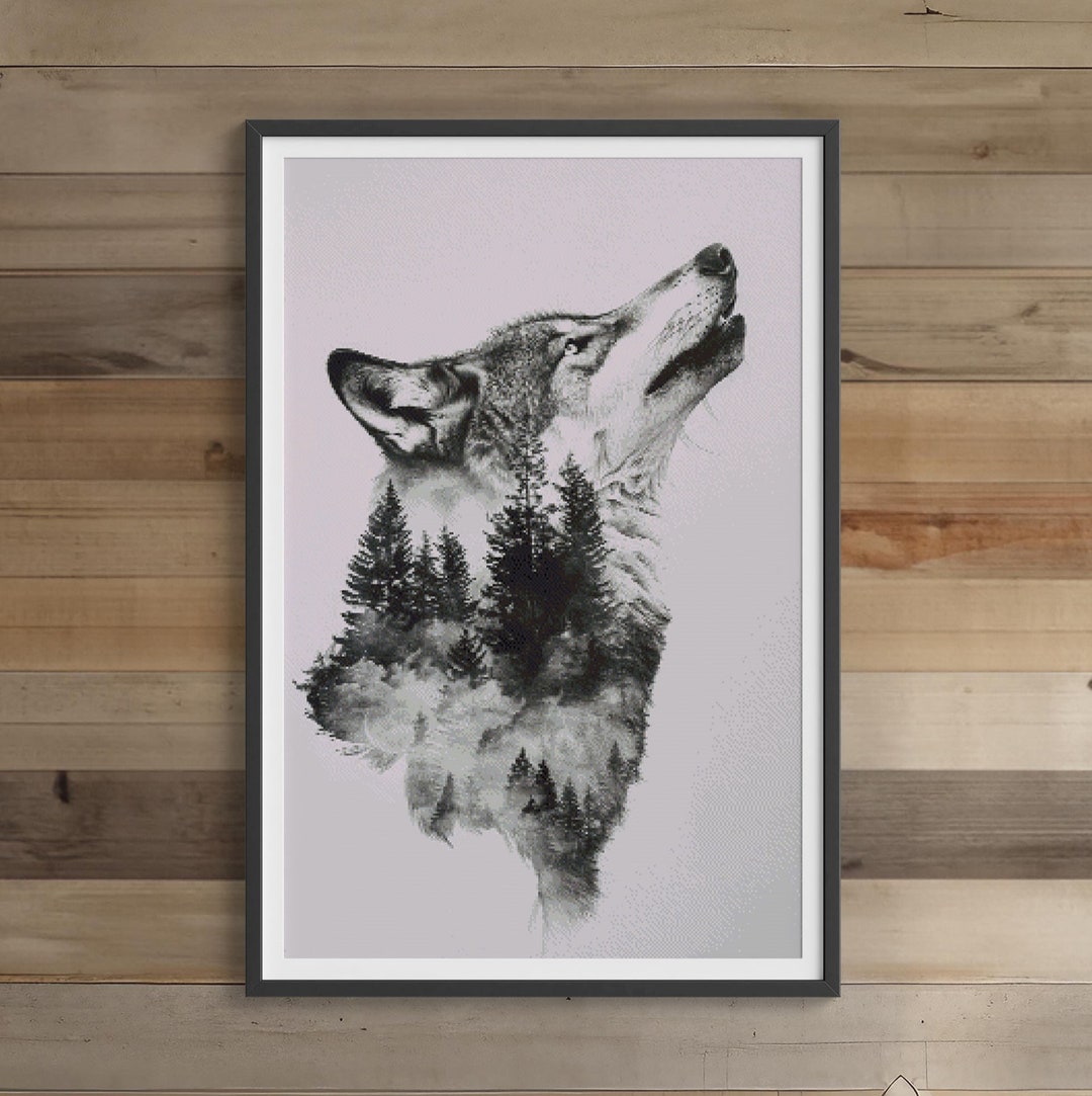 Howling Wolf II Double Exposure Digital Cross Stitch Pattern Instant ...