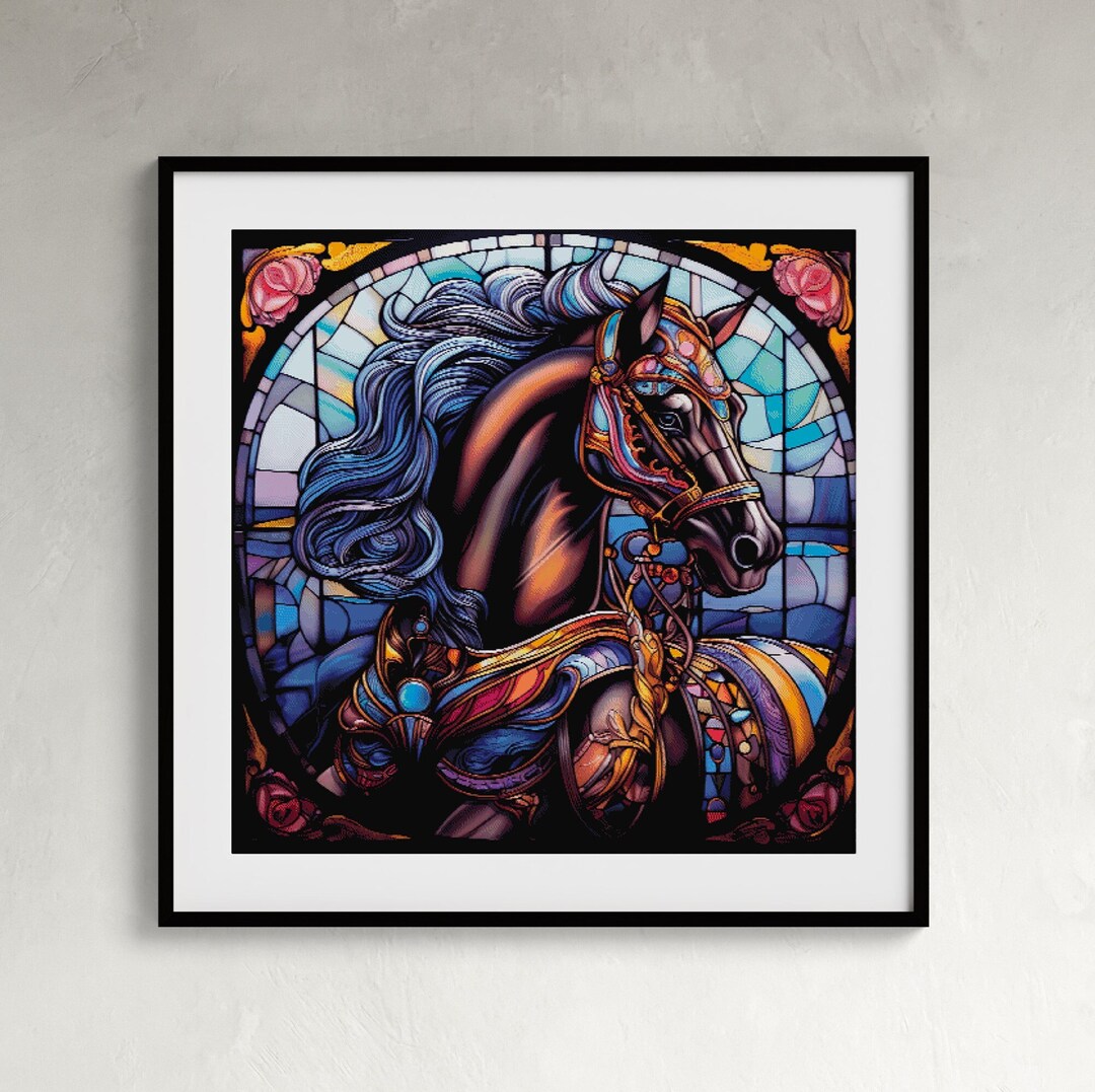 Black Carousel Horse Stained Glass Cross Stitch Pattern Instant PDF ...