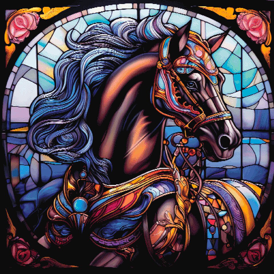 Black Carousel Horse Stained Glass Cross Stitch Pattern Instant PDF ...