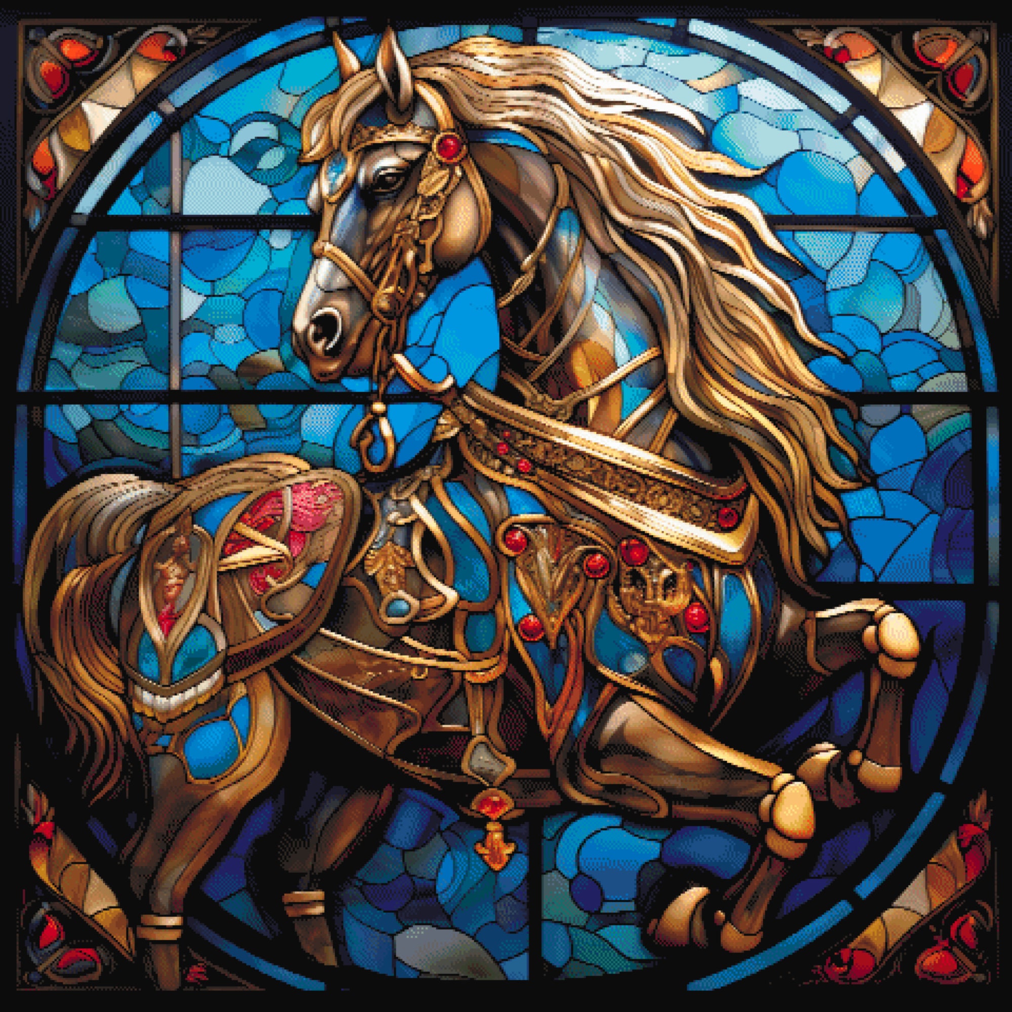 Beautiful Carousel Horse Stained Glass Cross Stitch Pattern With ...