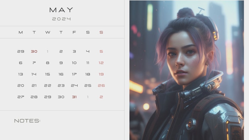Cyberpunk Calendar 2024 Hyperrealistic Female Graphics - Etsy