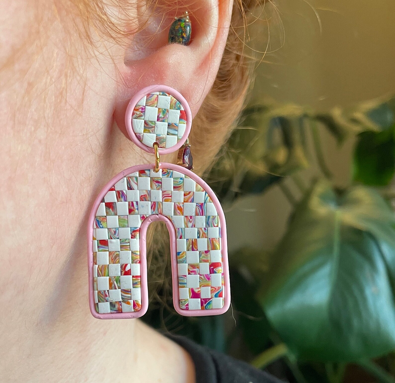 Arch Quilt Pattern Pink Cottagecore Polymer Clay Earrings - Etsy
