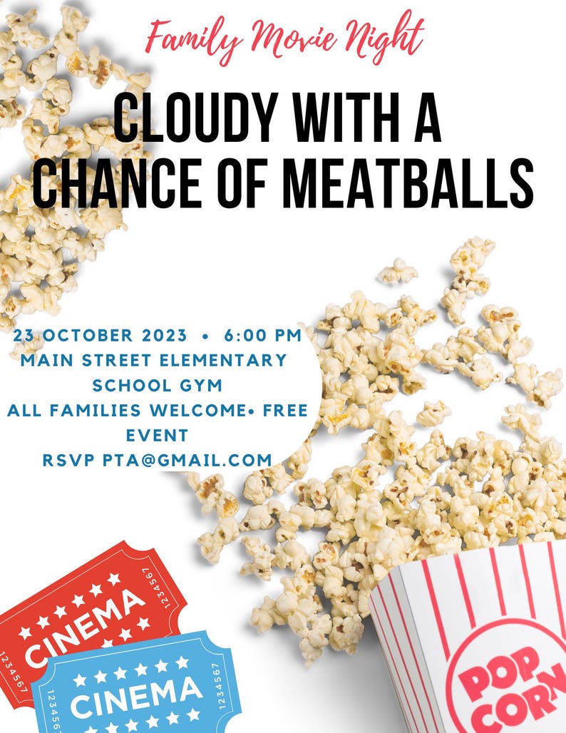 Movie Night, Editable PTA Flyer Template, PTA Flyer, Canva Template for ...